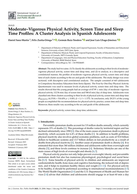 Pdf Moderate Vigorous Physical Activity Screen Time And Sleep Time Profiles A Cluster