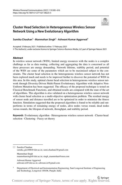 cluster head selection in heterogeneous wireless sensor network using a new evolutionary