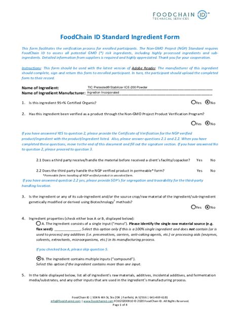 Fillable Online Non Gmo Project Verification Moving To Ingredient Suppliers Fax Email Print