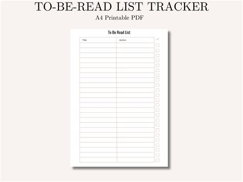 To Be Read Tbr List Tracker Template A4 Size Pdf Printable Etsy