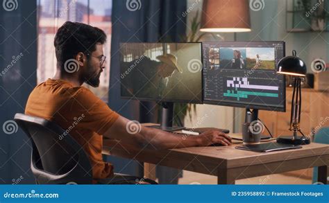 Man Editing Video On Computer Stock Photo Image Of Digital Maker 235958892