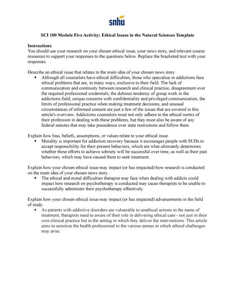 Sci 100 Module Five Activity Template Sci 100 Module Five Activity