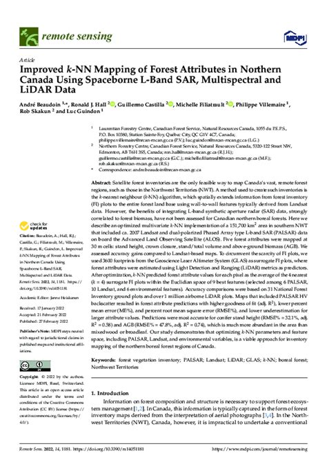 Pdf Improved K Nn Mapping Of Forest Attributes In Northern Canada Using Spaceborne L Band Sar
