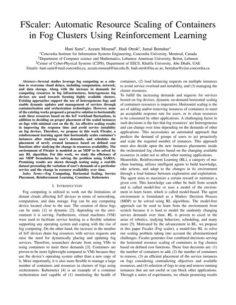 Fscaler Automatic Resource Scaling Of Containers In Fog Clusters Using
