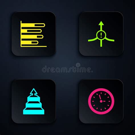 Set Clock Pie Chart Infographic Pyramid Infographics And Arrow Black Square Button Stock
