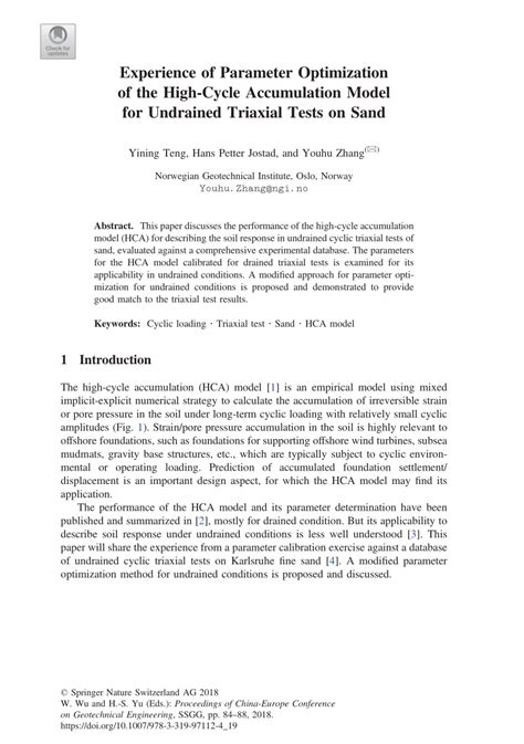Pdf Experience Of Parameter Optimization Of The High Cycle Accumulation Model For Undrained