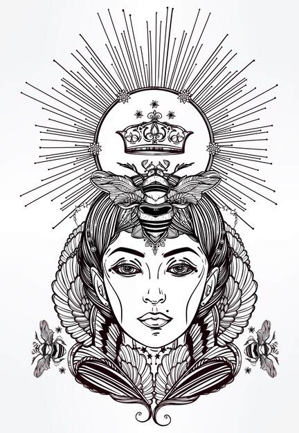 Premium Vector Hand Drawn Beautiful Artwork Of Queen Bee Portriat As