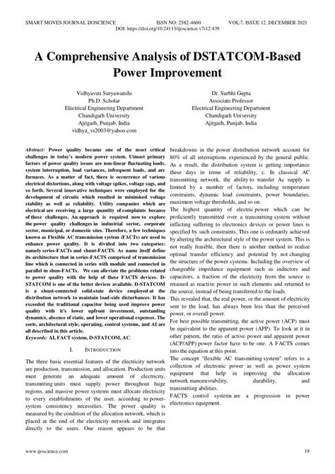Pdf A Comprehensive Analysis Of Dstatcom Based Power Improvement
