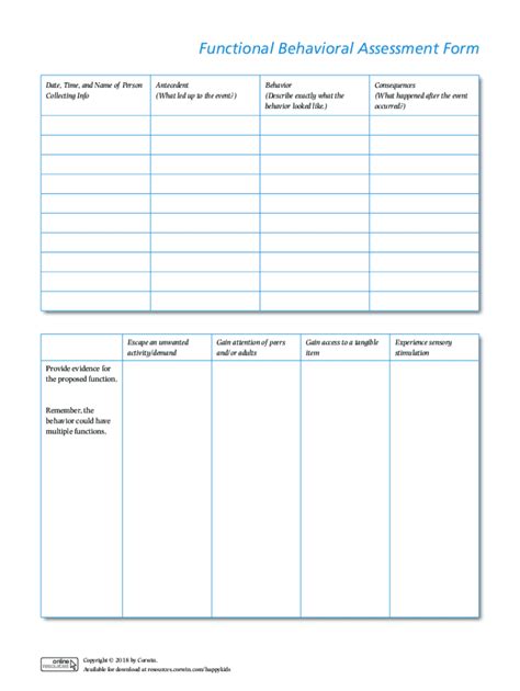 Fillable Online Functional Behavioral Assessment Form Fax Email Print