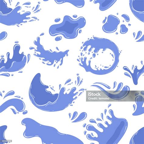 물이 튀는 것 얼룩 튀는 것 물방울이 역동적이고 상쾌한 디자인으로 떨어지는 이음매 없는 패턴 기포에 대한 스톡 벡터 아트 및 기타 이미지 Istock