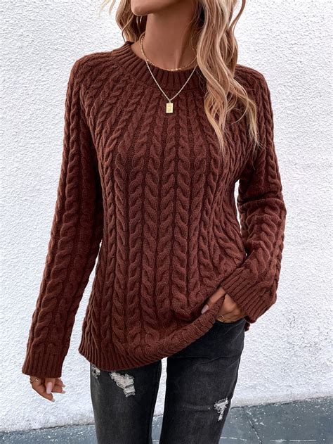 Camisolas Malha De Cabo Manga De Raglan Ribbed Knit Sweater Casual
