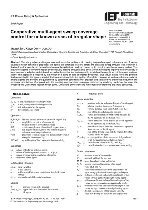 Pdf Cooperative Multi Agent Sweep Coverage Control For Unknown Areas Of Irregular Shape