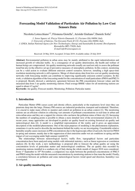 Pdf Forecasting Model Validation Of Particulate Air Pollution By Low Cost Sensors Data