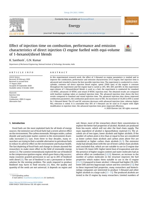 Effect Of Injection Time On Combustion Performance And Emission Pdf Diesel Engine Biodiesel