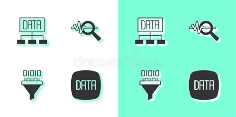 Set Data Analysis Binary Code And Search Data Icon Vector Stock