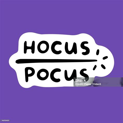 호커스 포커스 할로윈 레터링 스티커 헬로윈 휴일 서예 손으로 쓴 단어 서예 예술 손으로 쓴 텍스트 소름 끼치는 10 월 인용문 격리된 평면 벡터 그림 0명에 대한 스톡 벡터