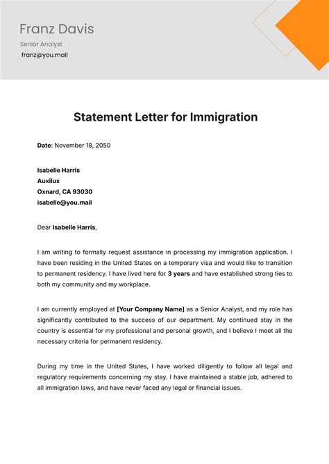 Free Statement Letter For Immigration Template To Edit Online