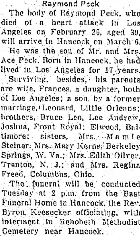 Raymond Peck Obituary ™