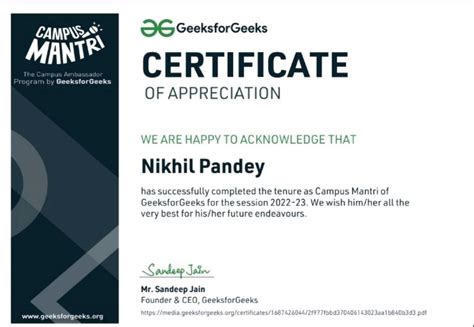 nikhil pandey on linkedin geeksforgeeks campusmantri gratitude