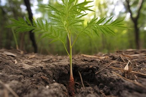 Premium AI Image Closeup Of A Tree Sapling With Its Roots In The Ground Created With Generative Ai