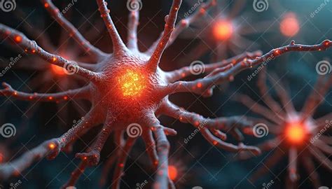 Illustration Of Nerve Cells Neuron Sending Red Electrical Signals In