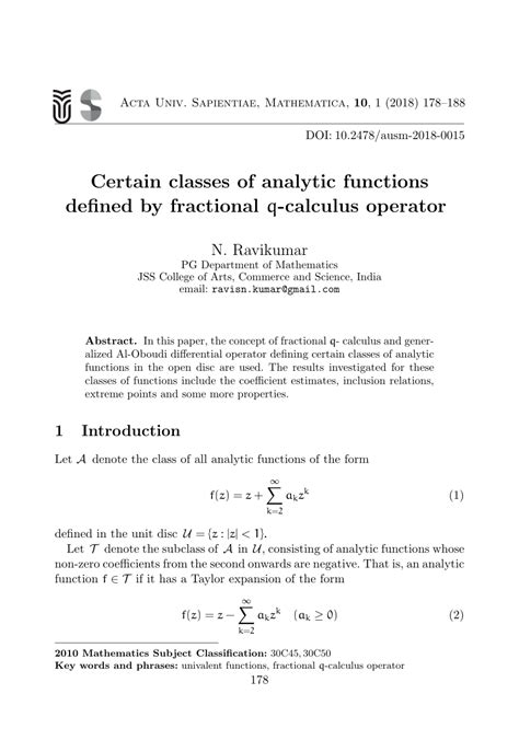 Pdf Certain Classes Of Analytic Functions Defined By Fractional Q