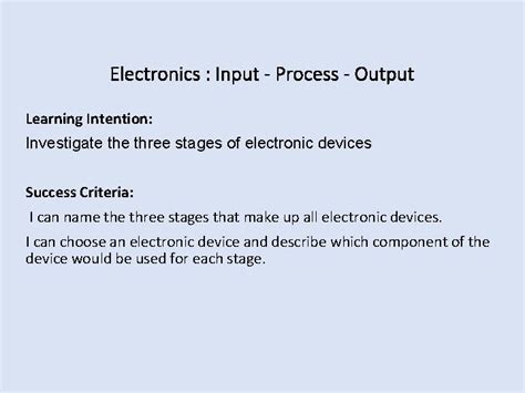 Electronics Input Process Output Learning Intention Investigate Three
