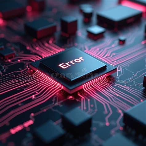 Computer Circuit Board With Glowing Red Lines Central Processor