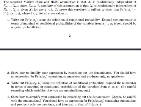 Solved The Standard Markov Chain And Hmm Assumption Is That