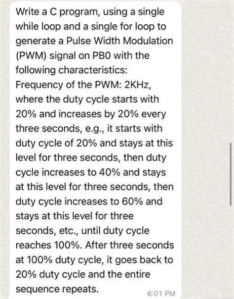 Solved Frequency Of The PWM KHz Where The Duty Cycle Chegg