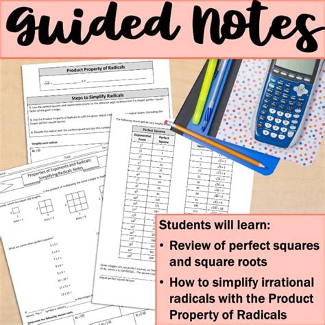 Simplifying Radicals Square Roots Guided Notes And Practice Worksheet