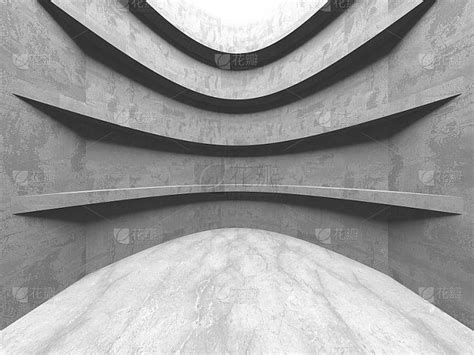 黑暗的混凝土空房间。现代建筑设计