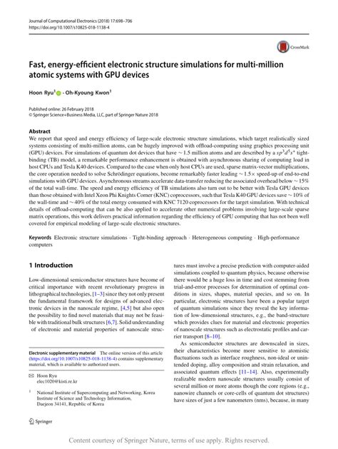 Fast Energy Efficient Electronic Structure Simulations For Multi