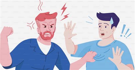 남자들은 플랫 벡터 일러스트레이션과 싸운다 공격적인 남성 행동 친구 갈등 분쟁 화나고 방어하는 남자들은 흰색 배경에