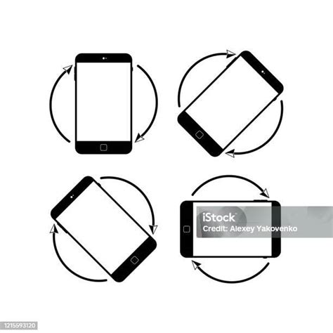 스마트폰 아이콘을 검은색 또는 장치 회전 기호로 회전합니다 모바일 화면 회전 격리된 흰색 배경에서 수평 또는 수직 회전 Eps 10 벡터 가볍게 두드리기에 대한 스톡 벡터