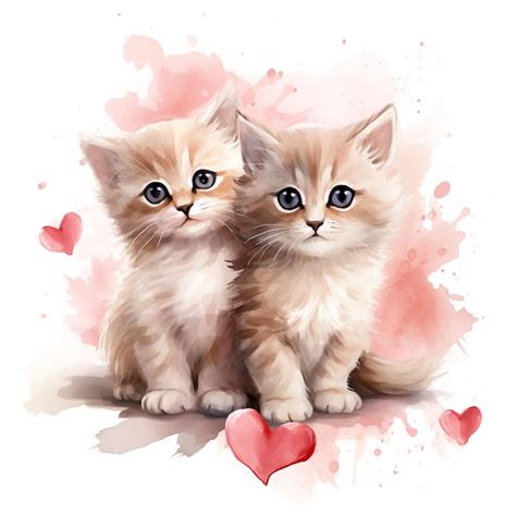 Premium Photo Watercolor Couple Cat Romantic Valentine