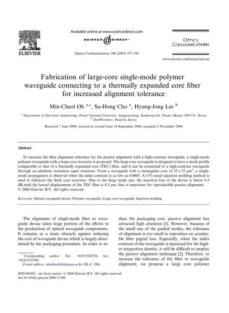 Pdf Fabrication Of Large Core Single Mode Polymer Waveguide