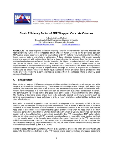 Pdf Strain Efficiency Factor Of Frp Wrapped Concrete Columns