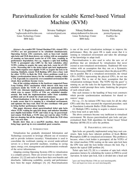 Pdf Paravirtualization For Scalable Kernel Based Virtual Machine Kvm