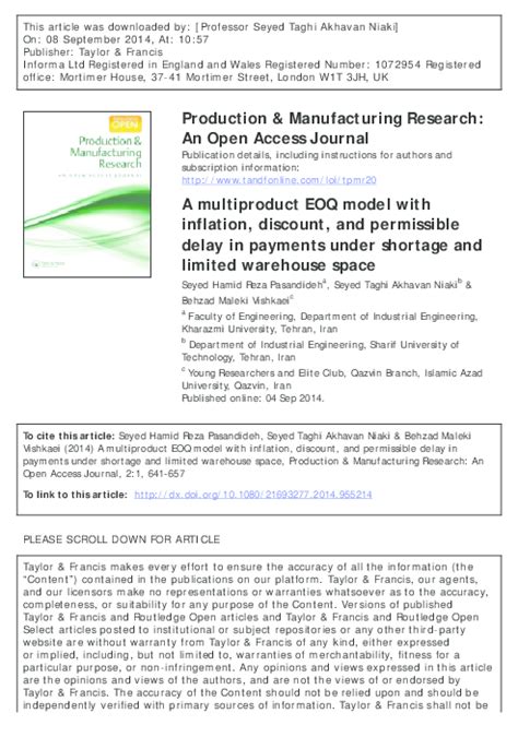 Pdf A Multiproduct Eoq Model With Inflation Discount And Permissible Delay In Payments Under