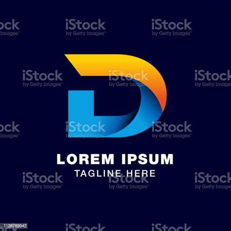 그라데이션 스타일의 디지털 문자 D 아이콘 기호 템플릿입니다 블루 옐로우 오렌지 색상 알파벳 D에 대한 스톡 벡터 아트 및 기타 이미지 알파벳 D 로고 3차원 형태