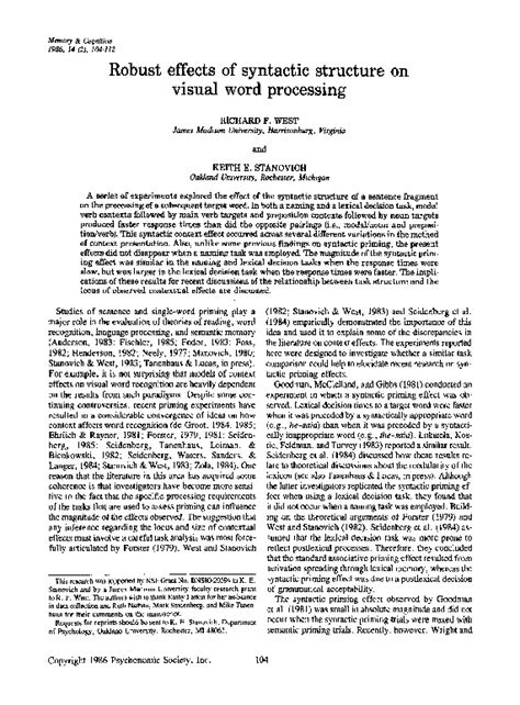 Pdf Robust Effects Of Syntactic Structure On Visual Word Processing