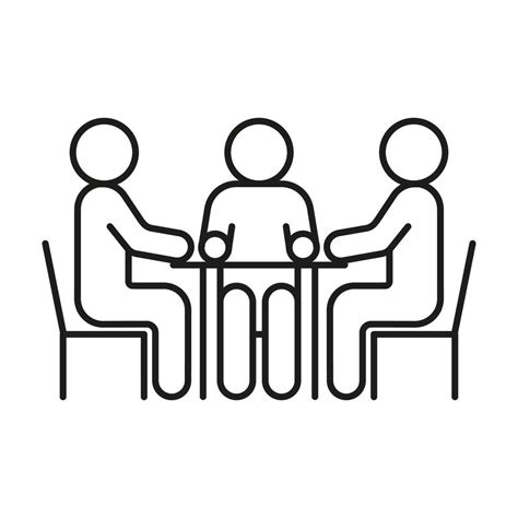 Group People Seat At Table Conversation Discussion Meeting Icon Line