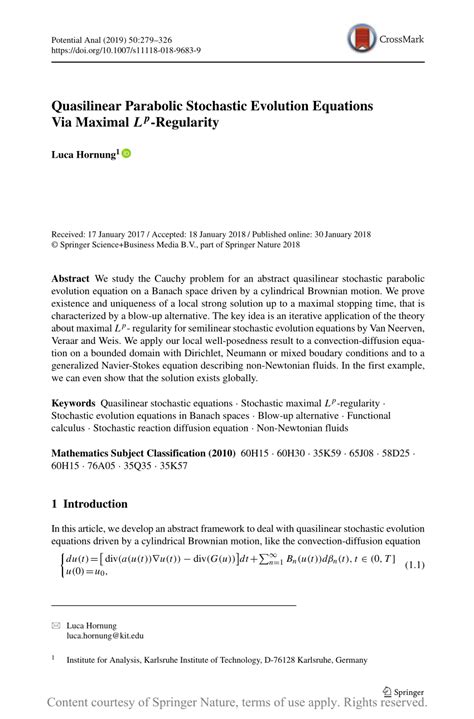Quasilinear Parabolic Stochastic Evolution Equations Via Maximal L {p} Regularity Request Pdf