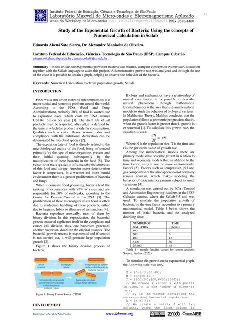 Pdf Study Of The Exponential Growth Of Bacteria Using The Concepts