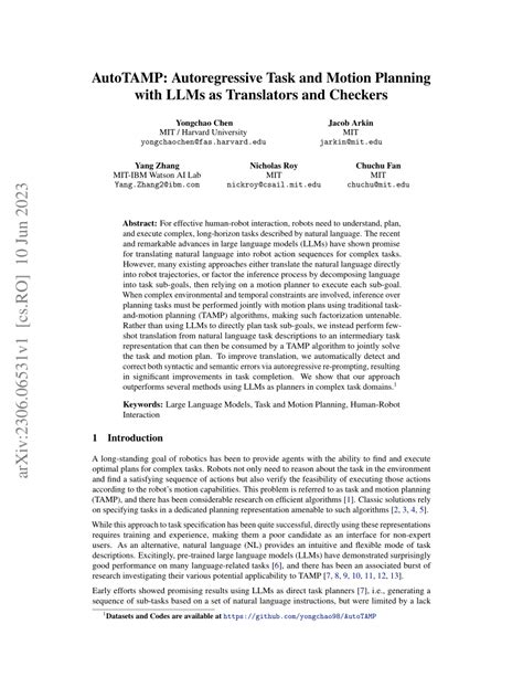 Pdf Autotamp Autoregressive Task And Motion Planning With Llms As Translators And Checkers