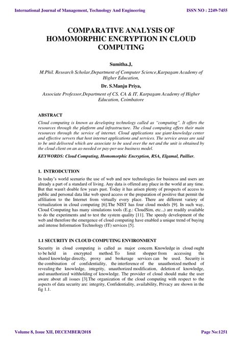 Pdf Comparative Analysis Of Homomorphic Encryption In Cloud Computing