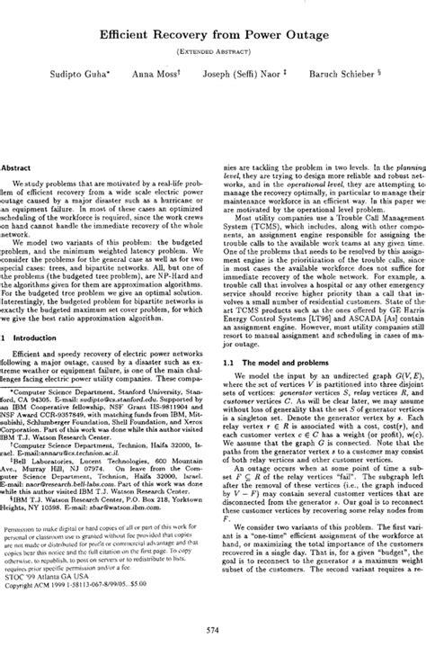 Efficient Recovery From Power Outage Extended Abstract Proceedings