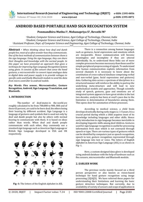 Irjet Android Based Portable Hand Sign Recognition System Pdf Wearable Technology