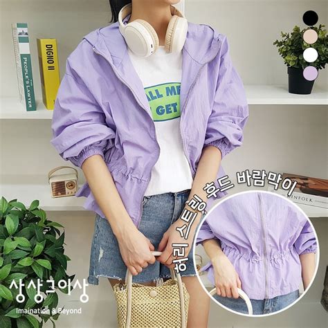 기획특가 바람막이 여성용 국내제작 3368후드바람막이자켓 긴팔 아노락 점퍼 집업 허리셔링 무지 포인트 에이블리